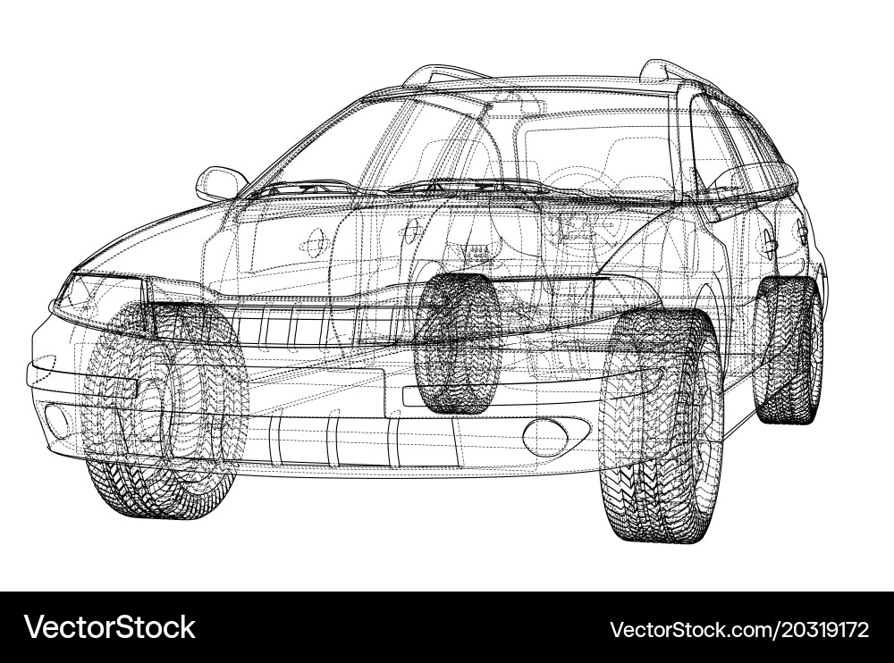3D Wireframe Car Render Royalty Free Vector Image