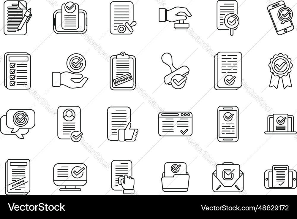 Application approval icons set outline Royalty Free Vector
