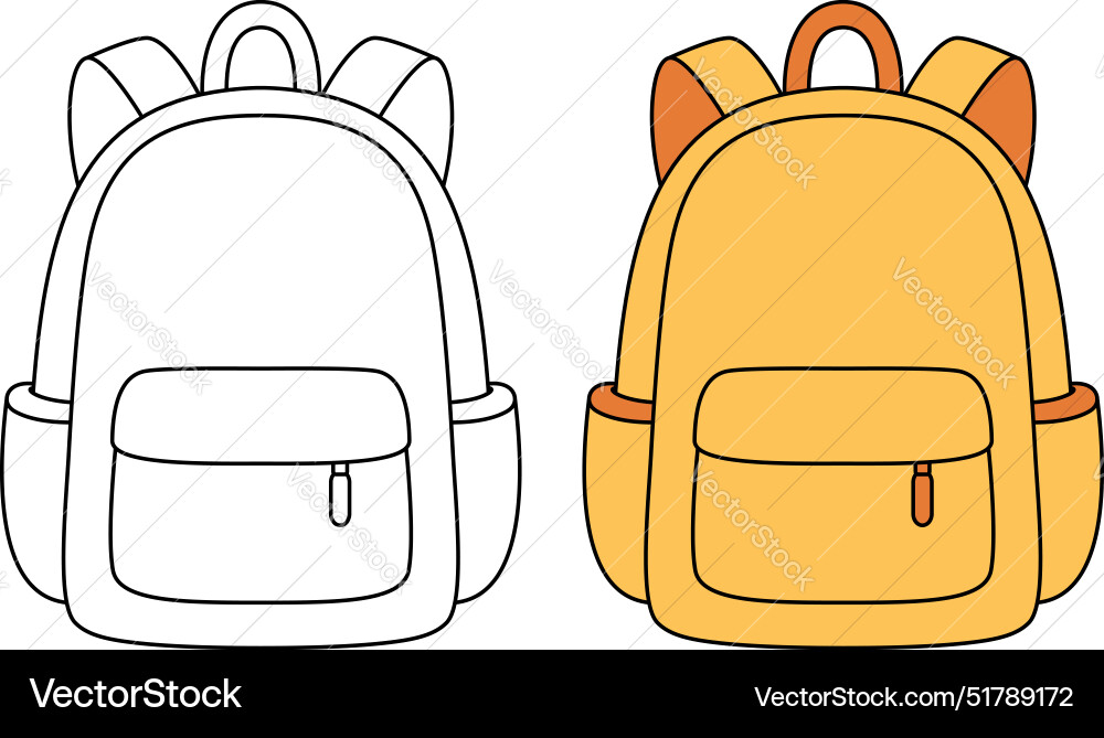 Backpack outline icon coloring page Royalty Free Vector