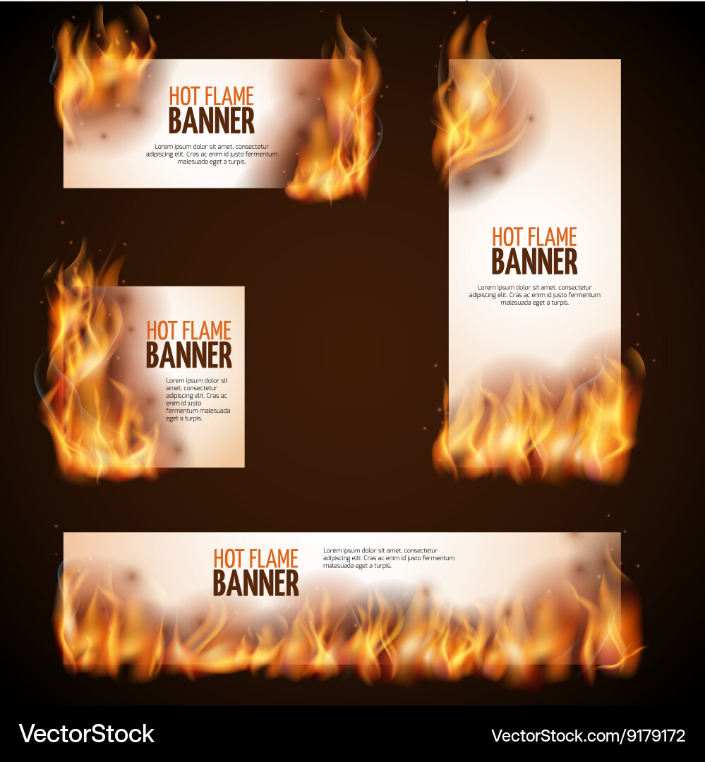 Burning campfire with hot flame banners Royalty Free Vector