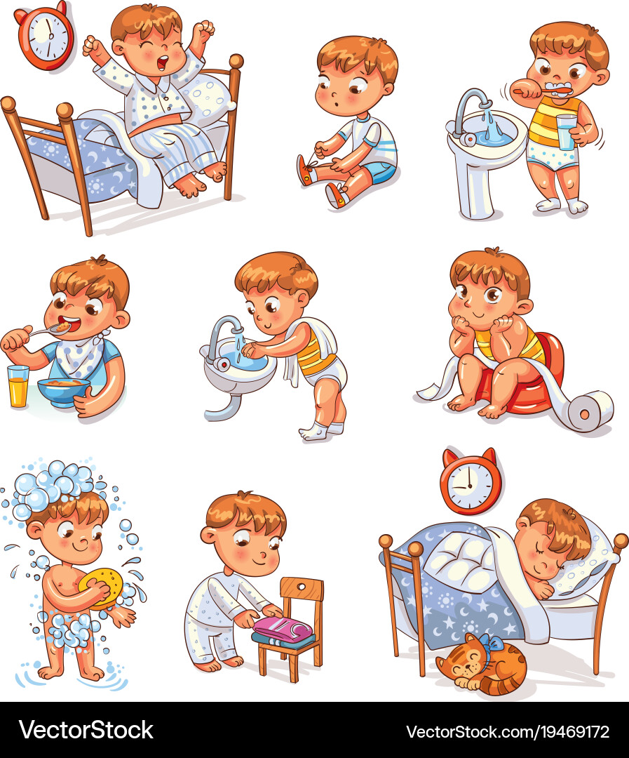 Cute Kid Daily Activities Royalty Free Vector Image