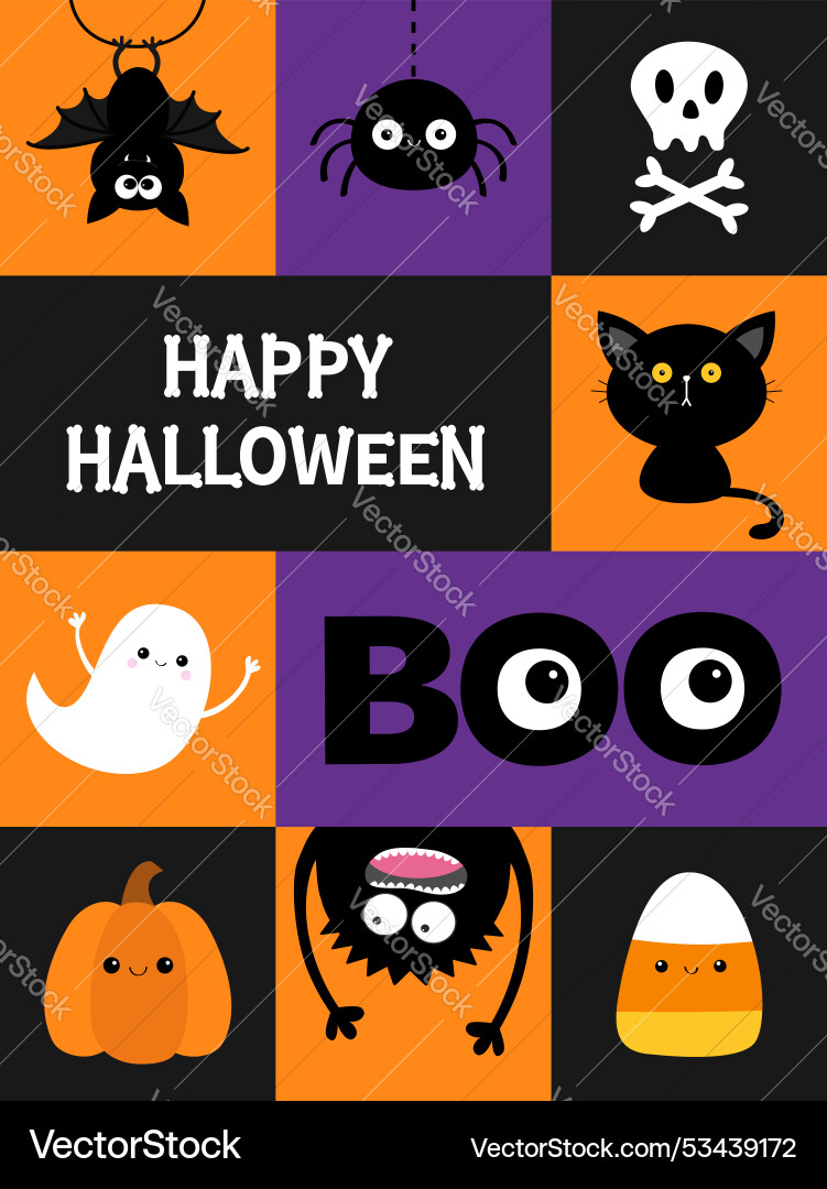 Happy halloween greeting card bat spider candy Vector Image