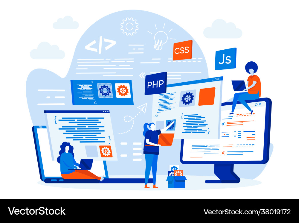 Programming courses web design concept with people