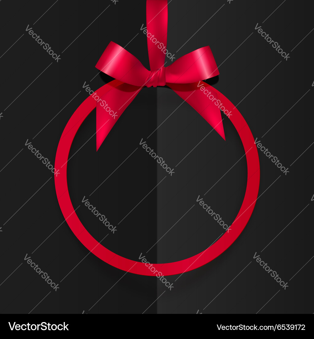Red round frame with silky bow and ribbon at black