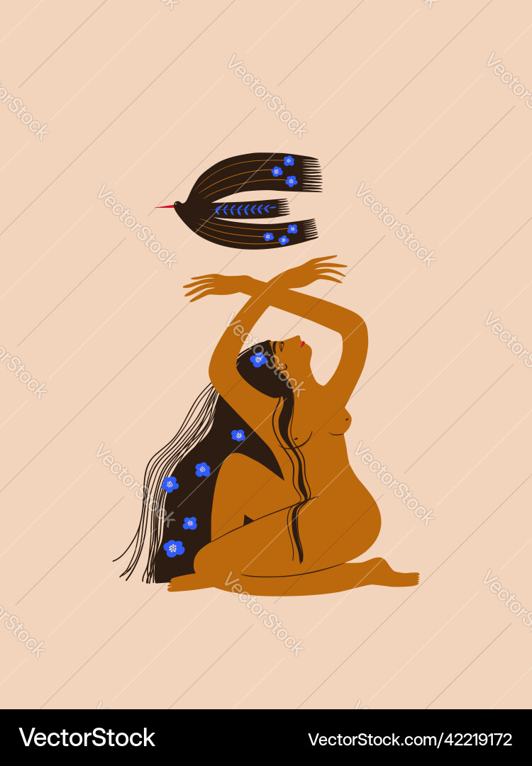 Woman and flying bird Royalty Free Vector Image