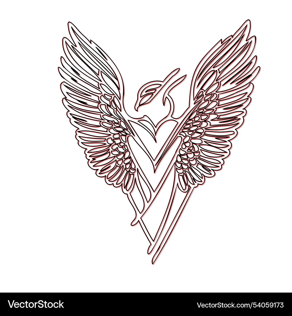 Cupid Wings Sketch - Red Outline Royalty Free Vector Image