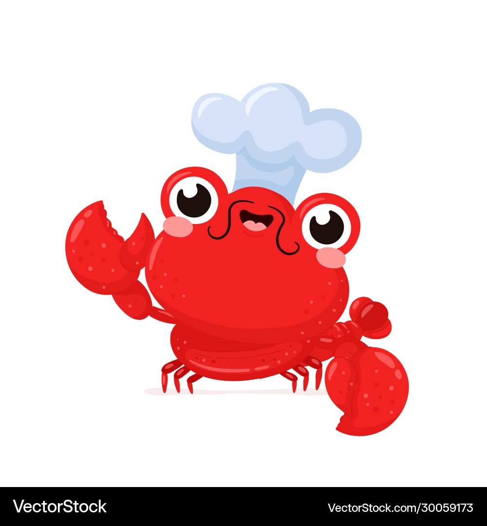 Cute happy smiling lobster in chef hat Royalty Free Vector