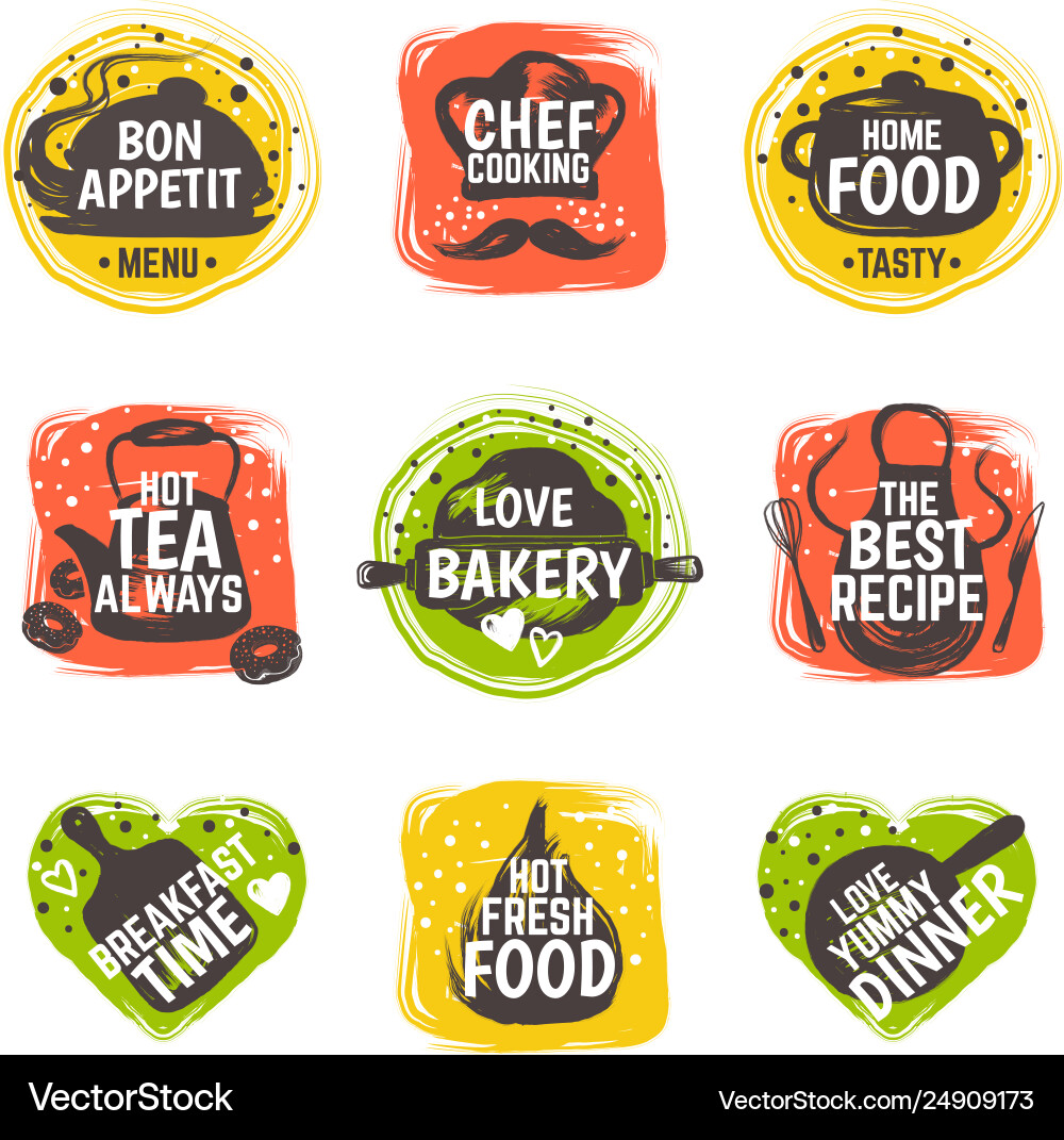 Food doodle logo restaurant kitchen badge cafe Vector Image