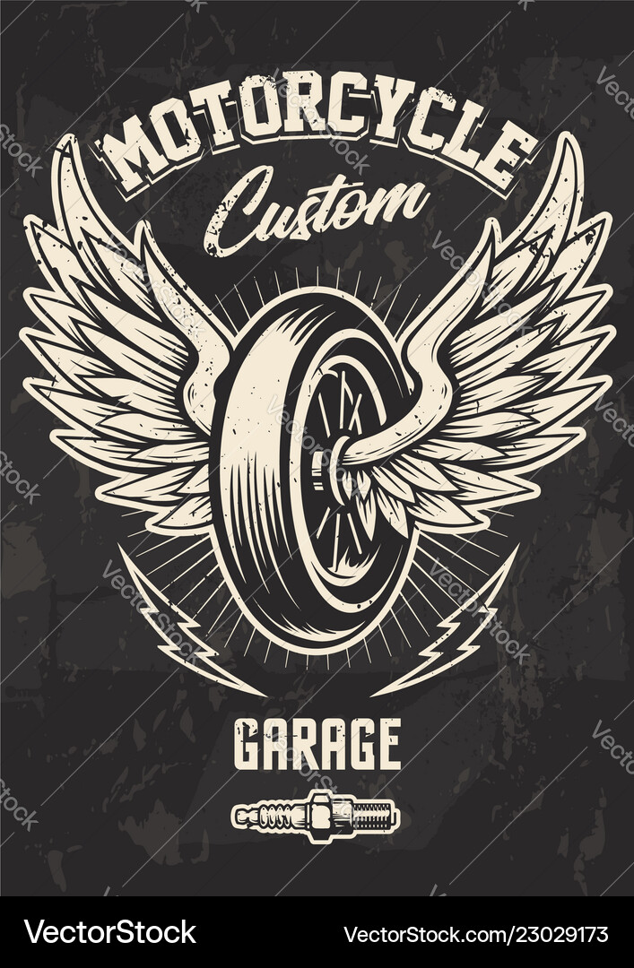 Vintage biker design with winged wheel Royalty Free Vector
