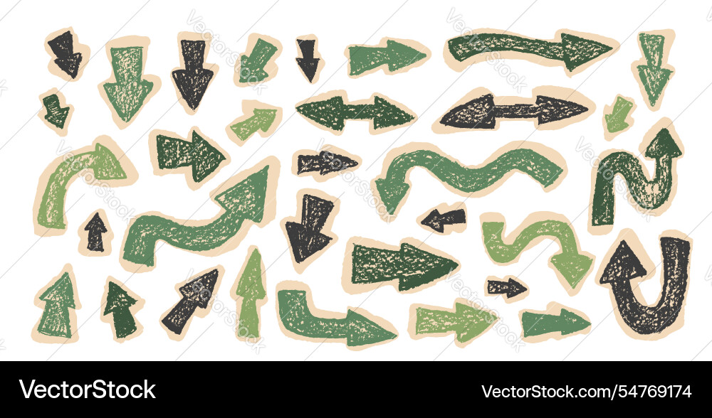 Arrow collage set crayon drawing pointers craft Vector Image