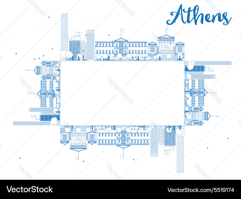 Outline athens skyline with blue buildings Vector Image