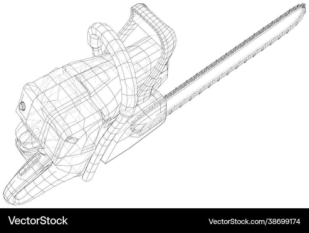 Outline chainsaw wire-frame eps10 format Vector Image