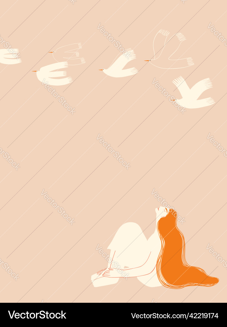 With woman and flying birds Royalty Free Vector Image
