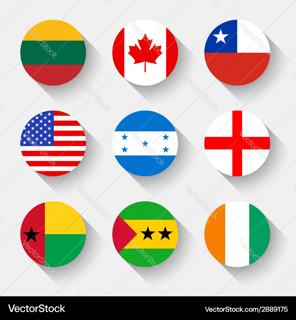 Flaggen der Welt runde Knöpfe Lizenzfreies Vektorbild