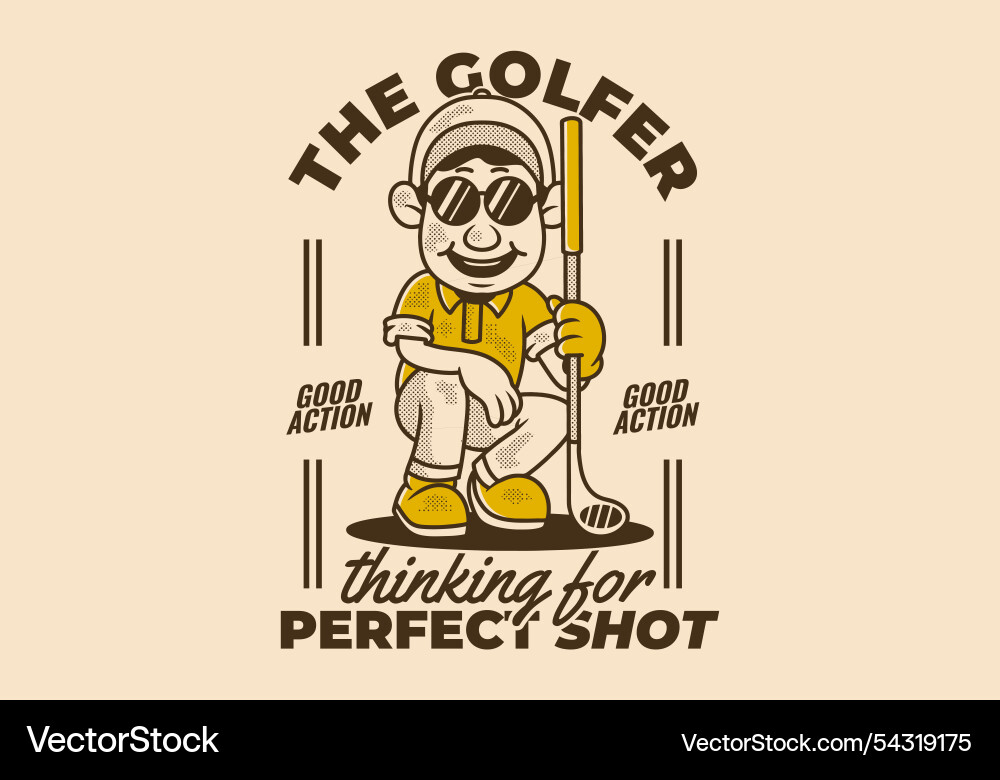Golfer waiting for perfect shot retro character Vector Image