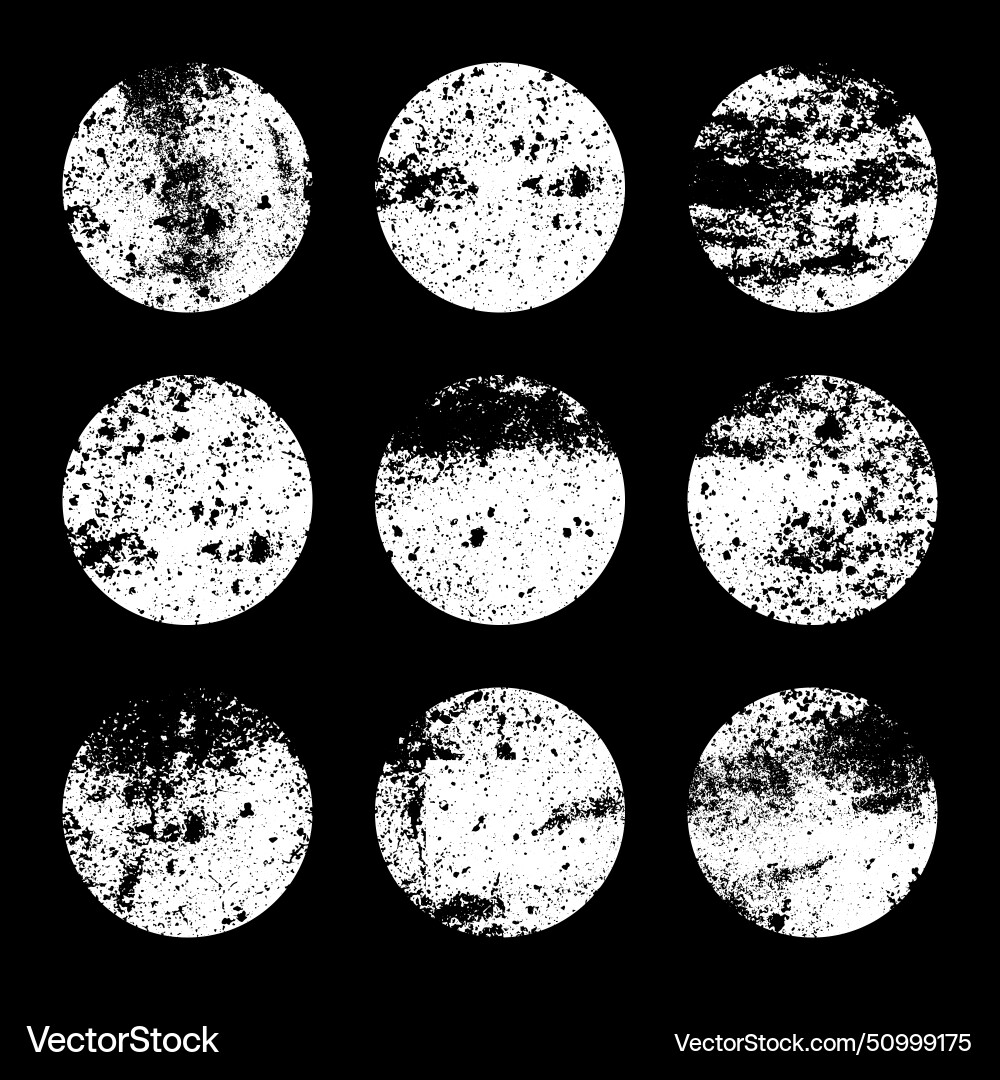 Grunge circles with stains and scratches circle Vector Image