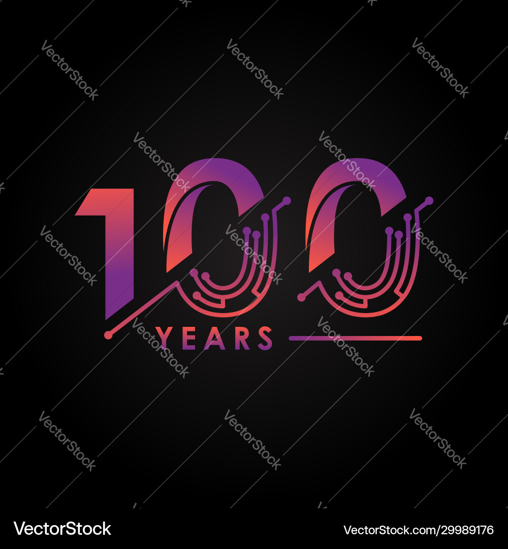 100 anniversary purple numbers design Royalty Free Vector