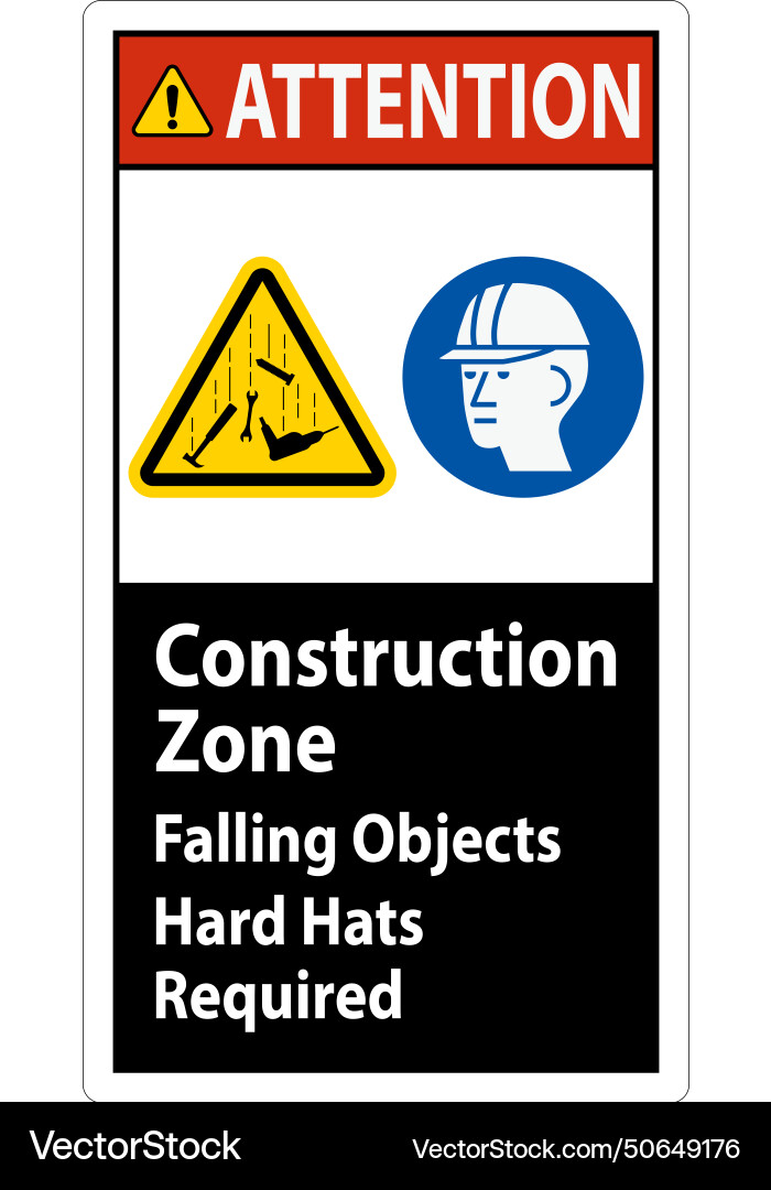 Attention sign construction zone falling objects Vector Image