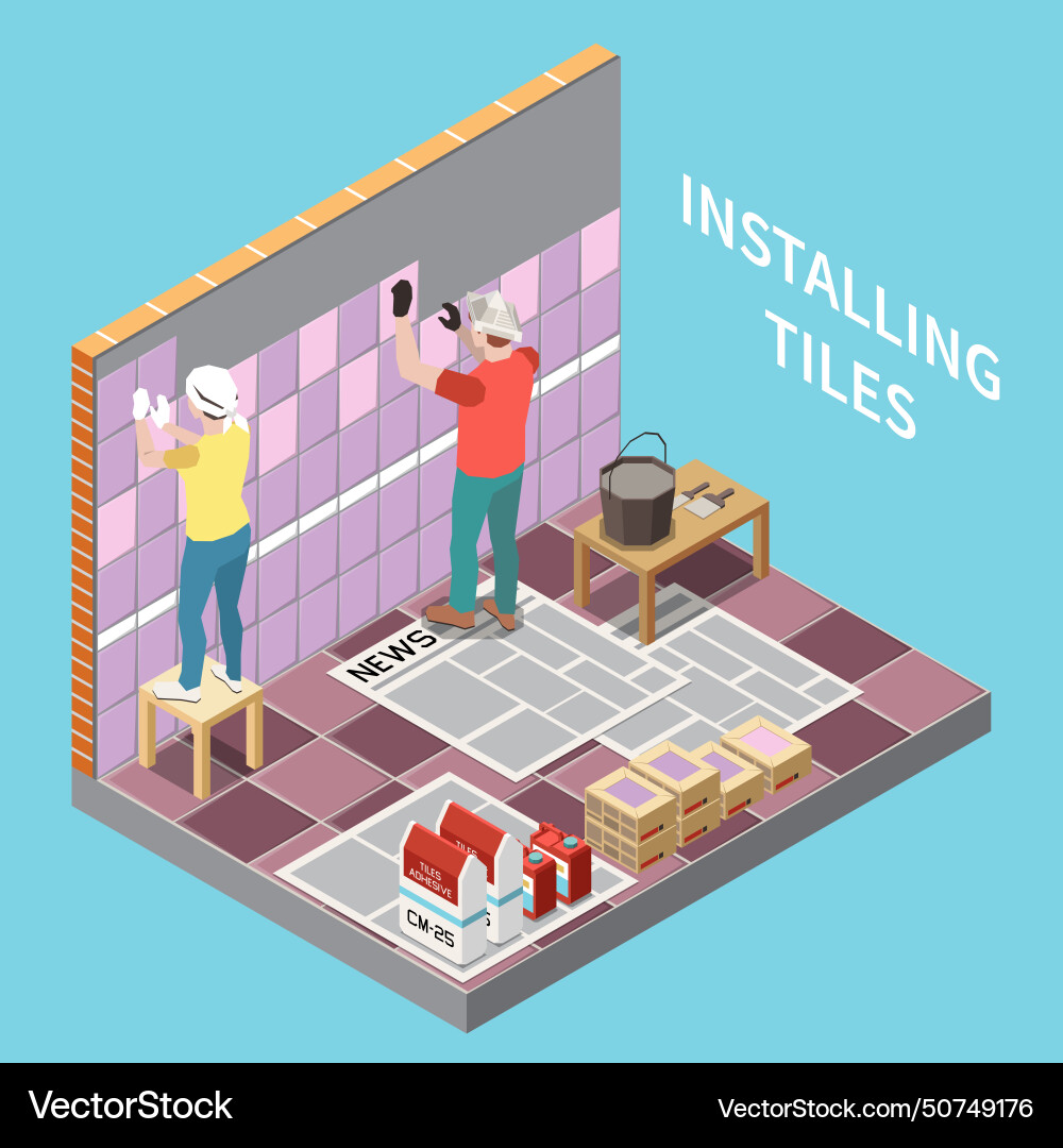 Ceramic tile installing Royalty Free Vector Image