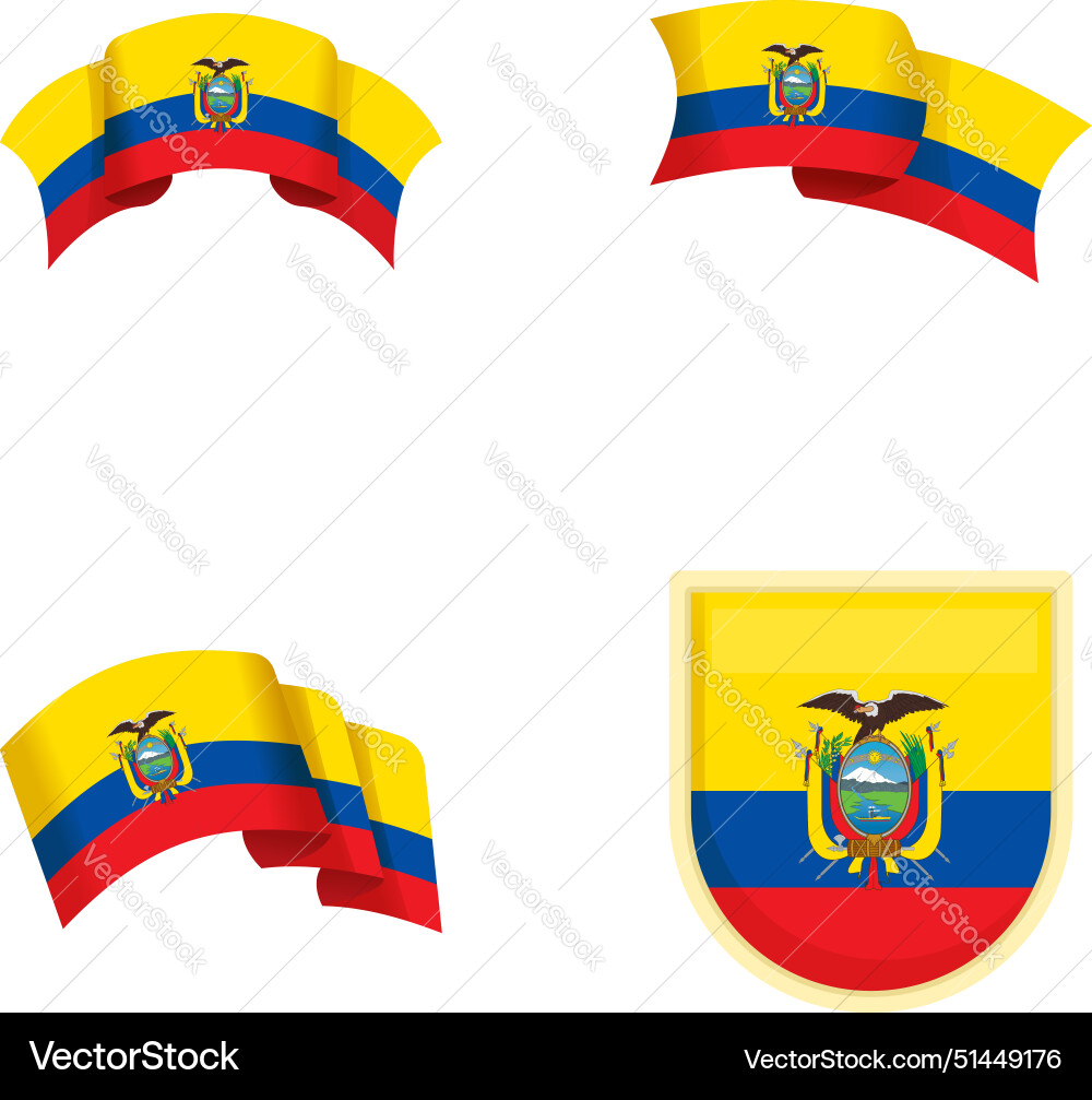 Ecuador flag icons set cartoon Royalty Free Vector Image