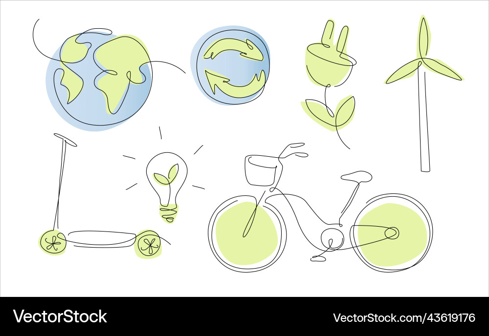 One line sustainability elements outline Vector Image