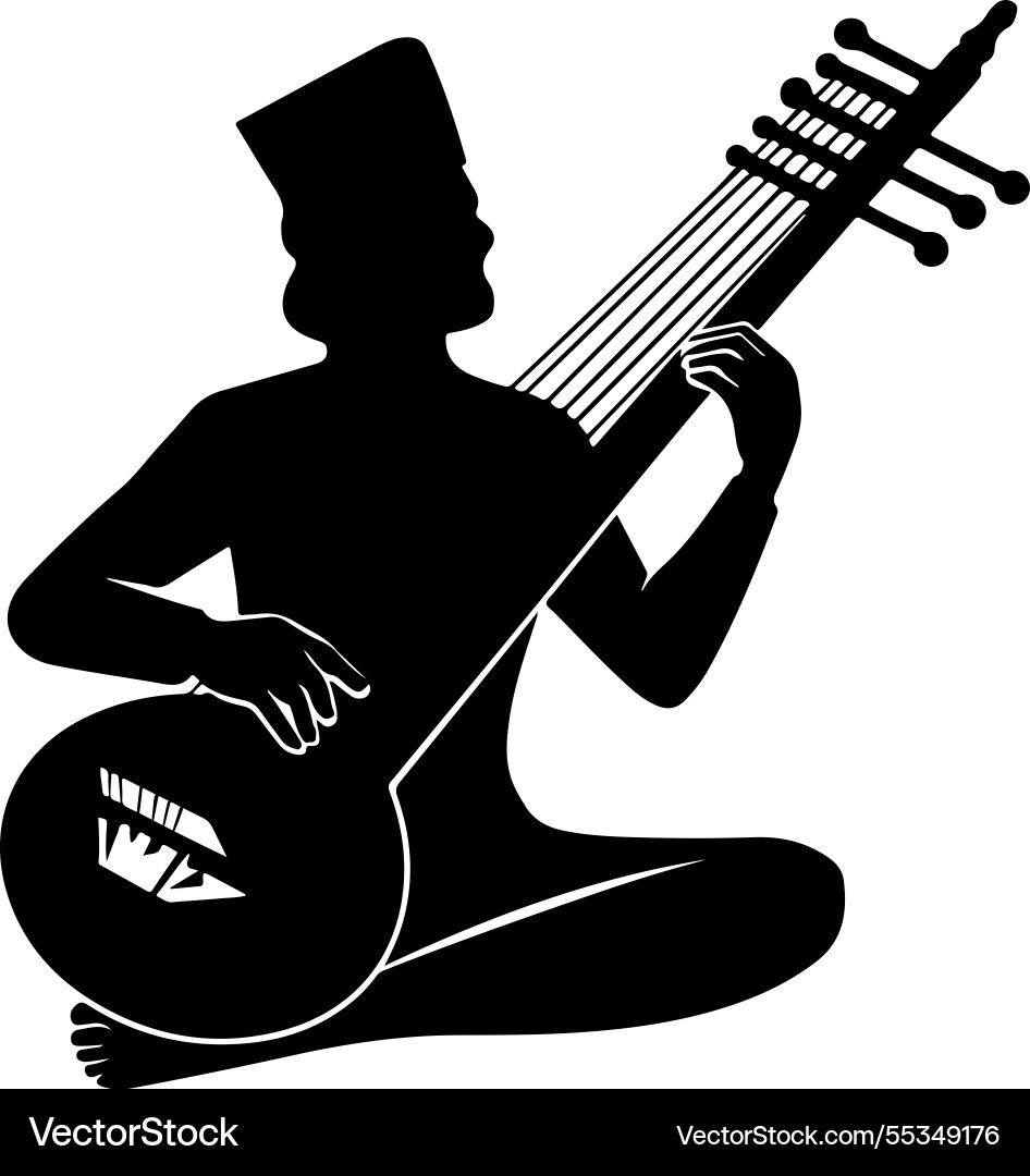Sarod instrument player silhouette in art Vector Image