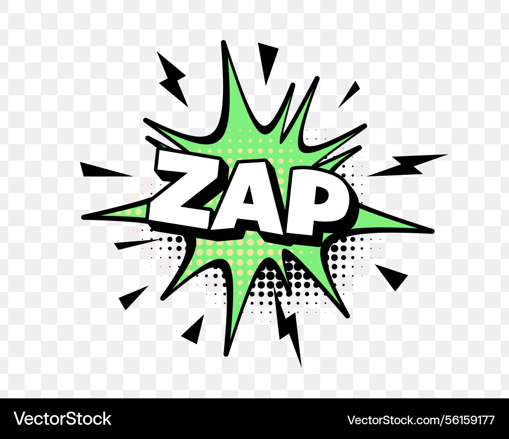 Comic style zap text in green explosion Royalty Free Vector