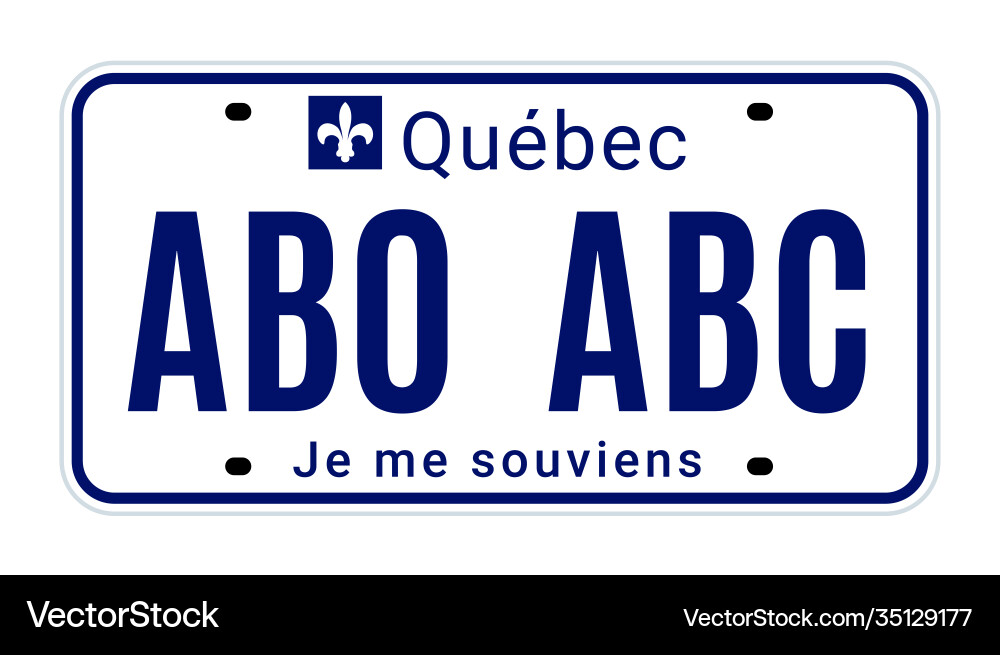 Quebec license number plate registration canada Vector Image