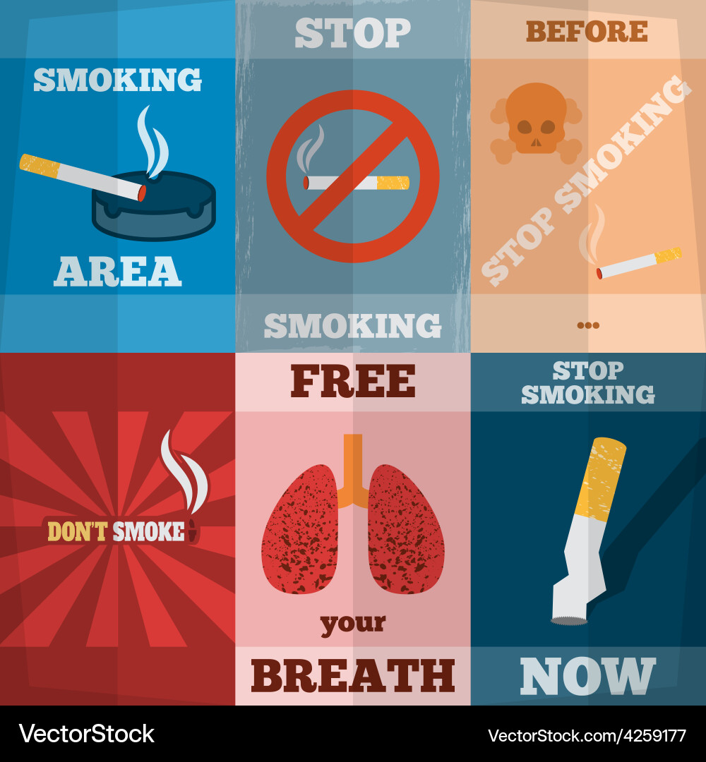Smoking mini poster set Royalty Free Vector Image