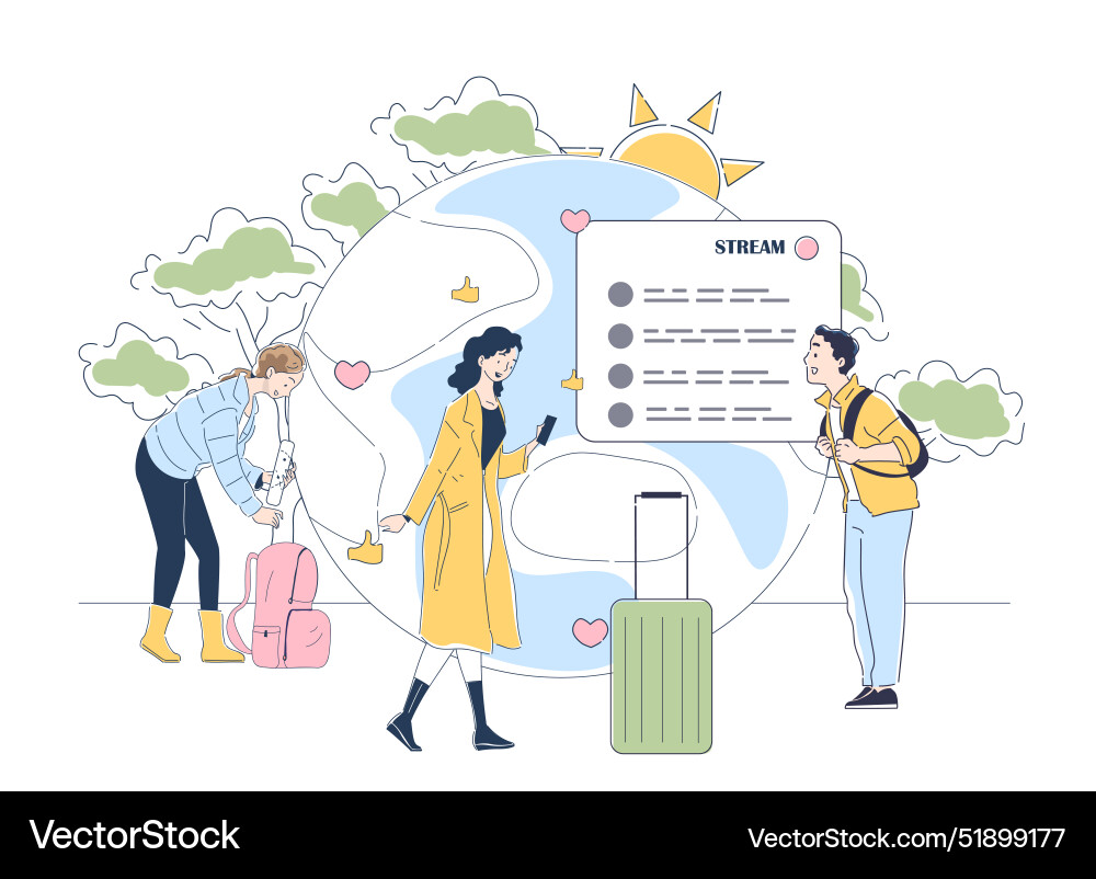 Travel vloggers concept man with backpack Vector Image