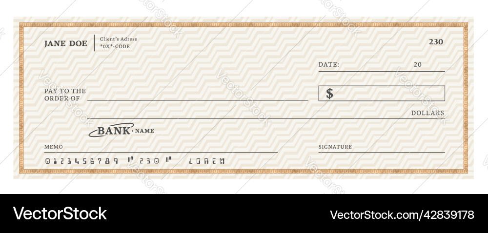 Blank Bank Scheckbuch Scheckgeld Vorlage Vektorbild