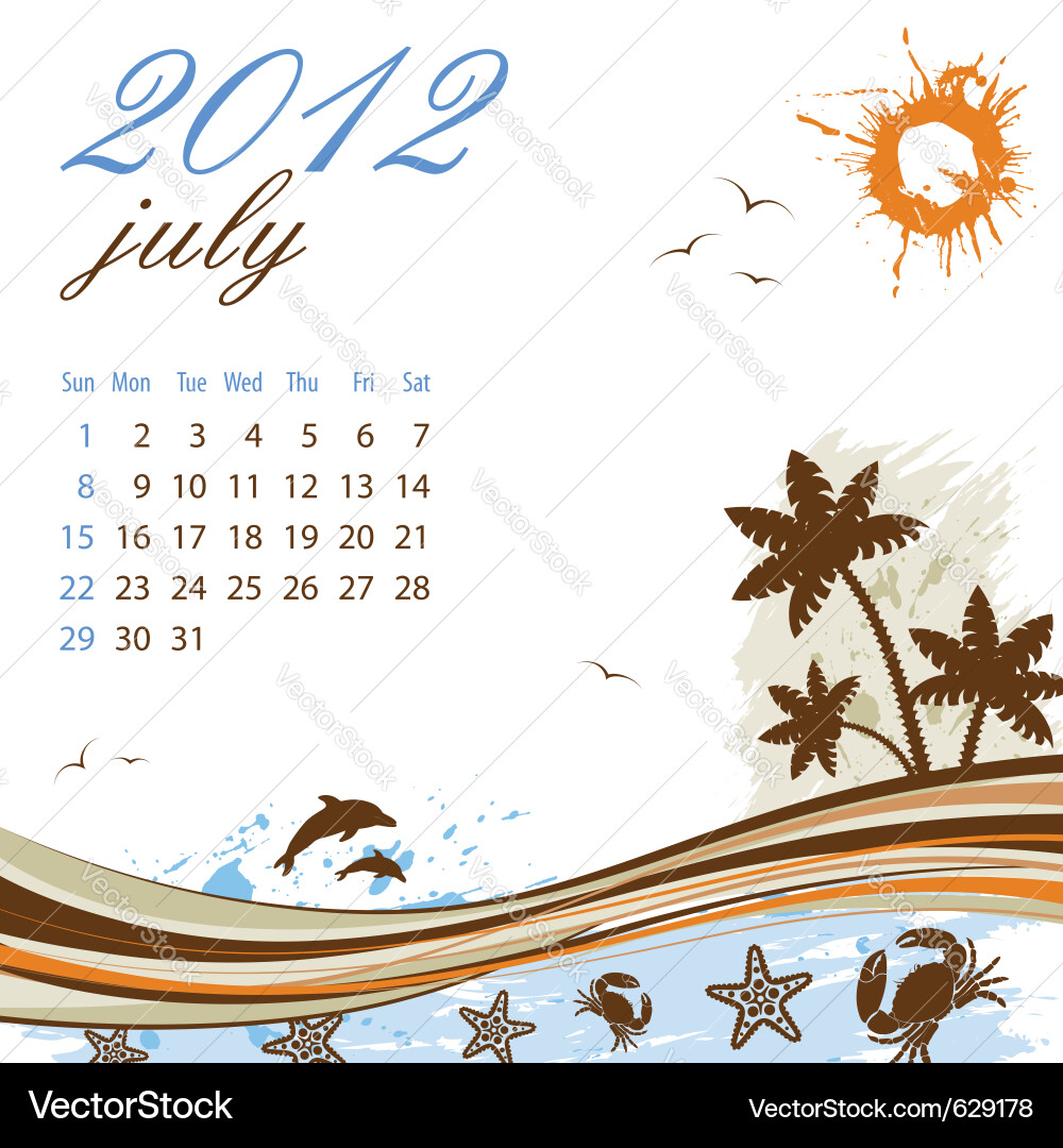 Calendar for 2012 july Royalty Free Vector Image