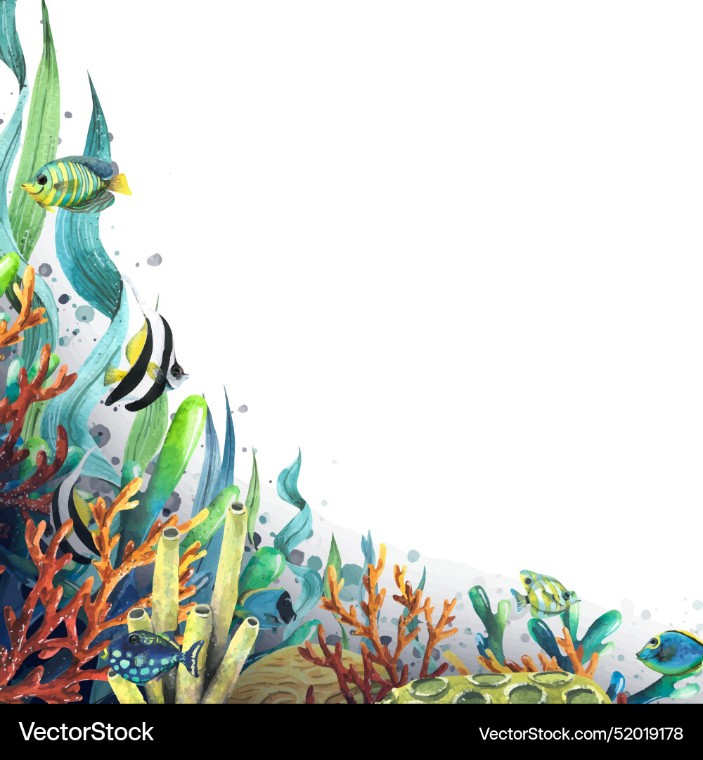 Corner frame with tropical fish sea corals Vector Image