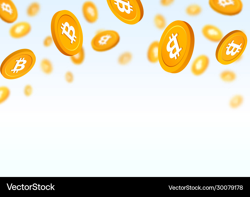 Gold coins bitcoin falling down Royalty Free Vector Image