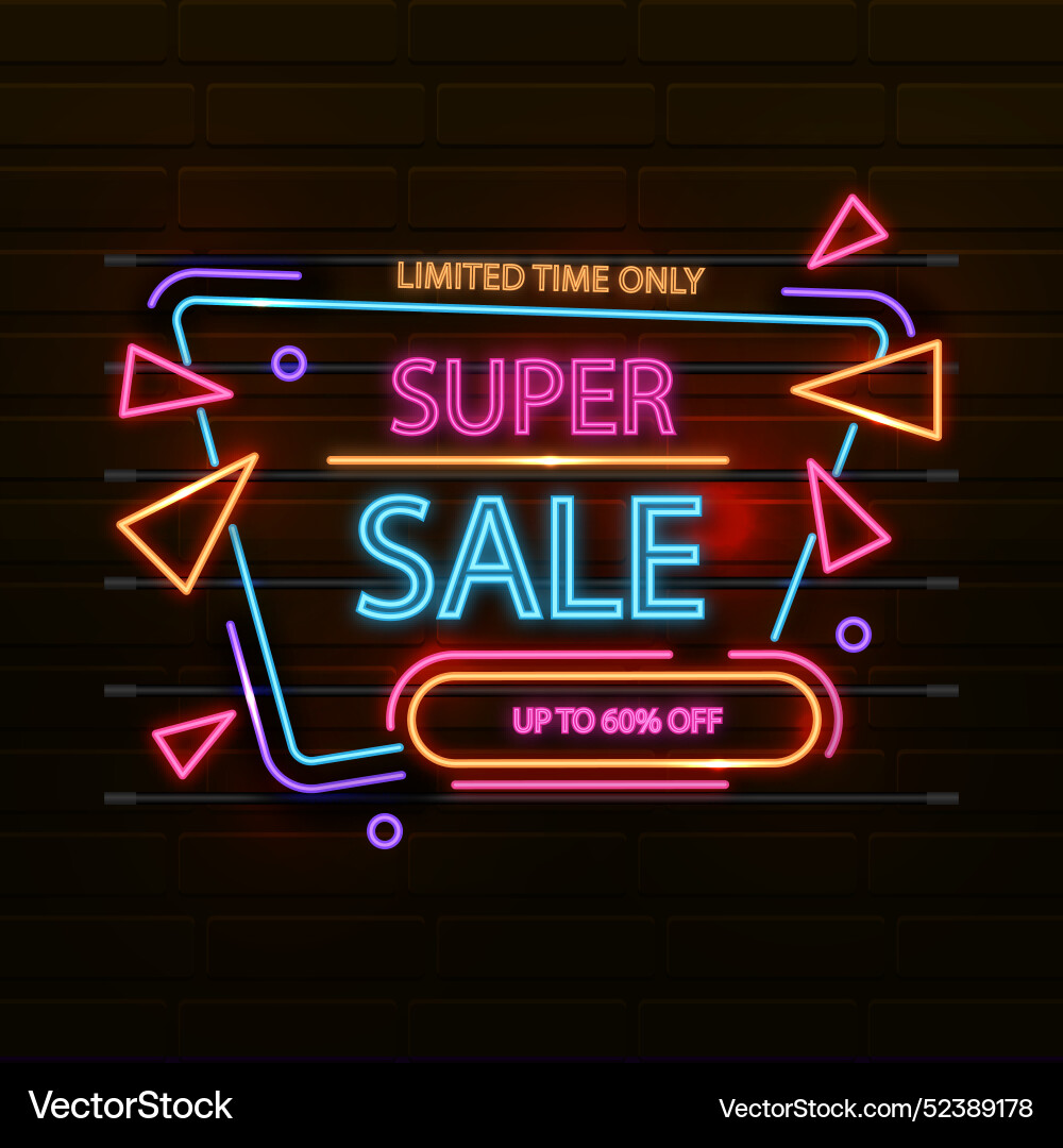 Neon design with sale sign Royalty Free Vector Image