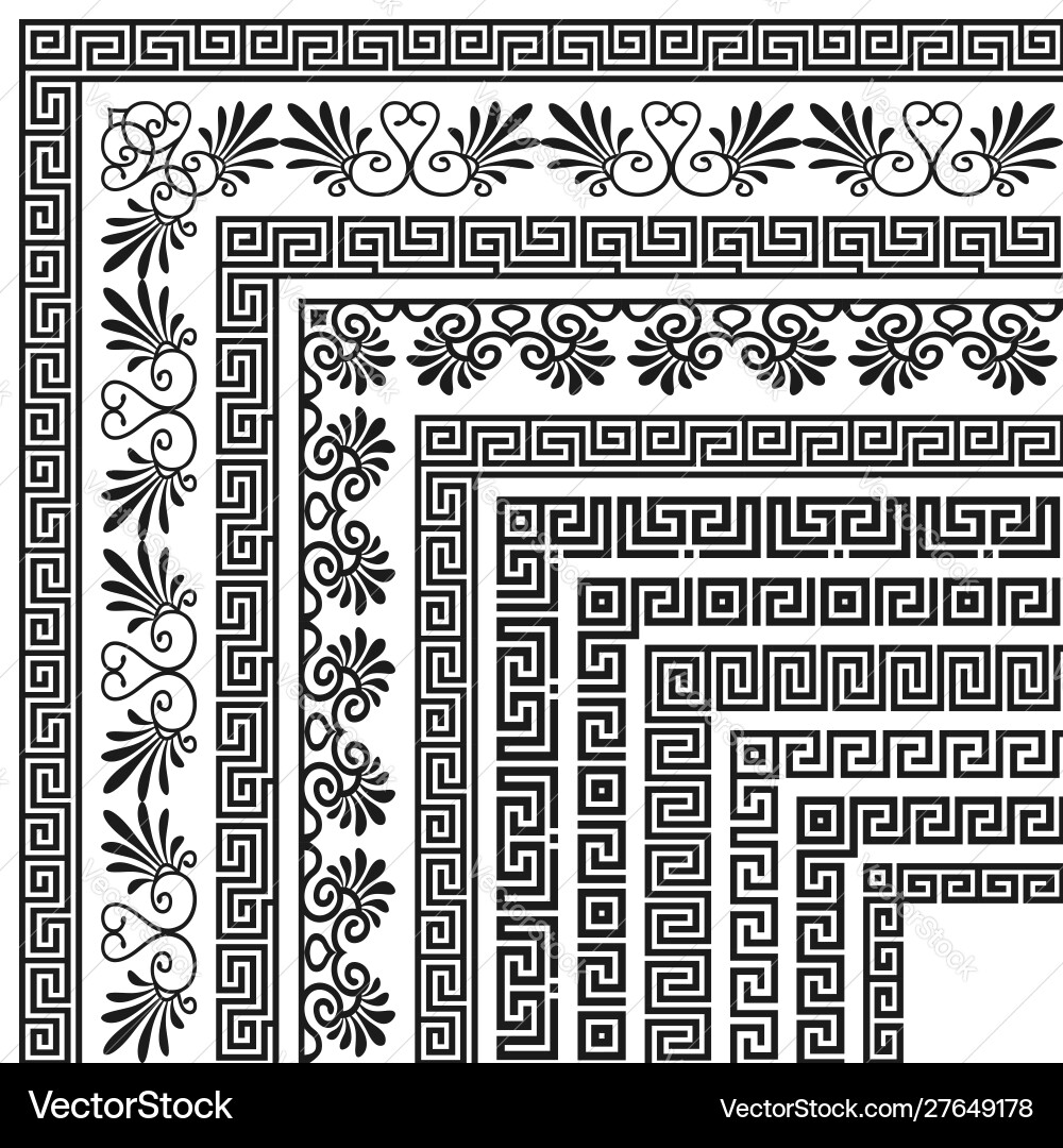 Set corner brushes with traditional greek Vector Image