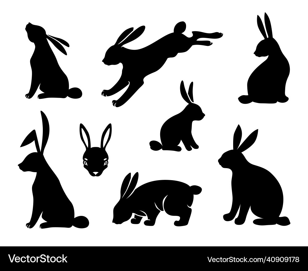 Set of silhouettes easter bunnies Royalty Free Vector Image