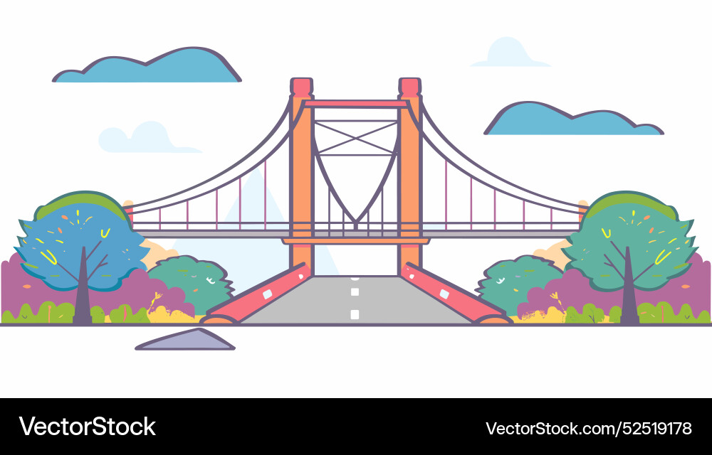 Suspension bridge vibrant colors Royalty Free Vector Image