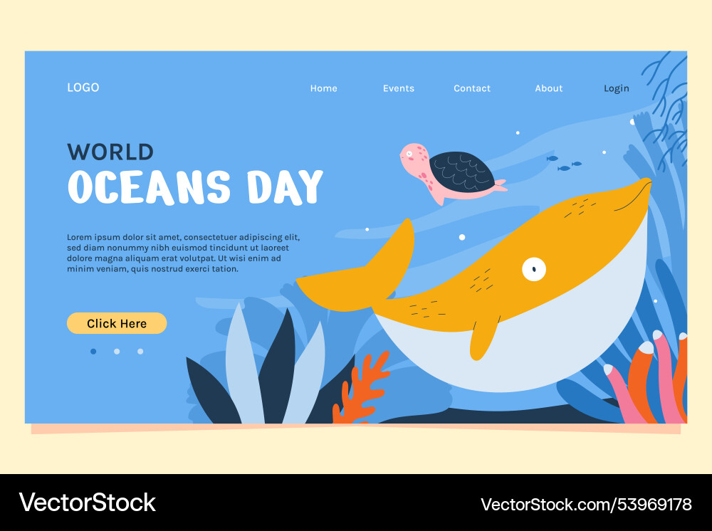 World oceans day hand drawn landing page Vector Image