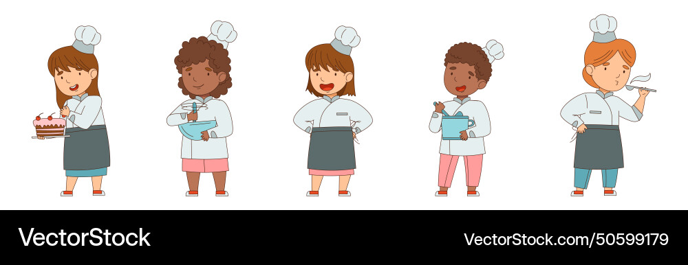 Children chef cooking and meal preparing Vector Image