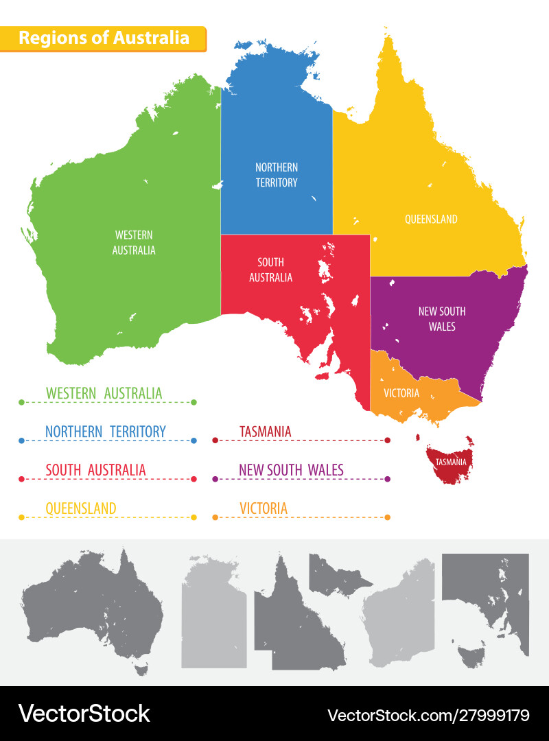 Color map regions australia Royalty Free Vector Image
