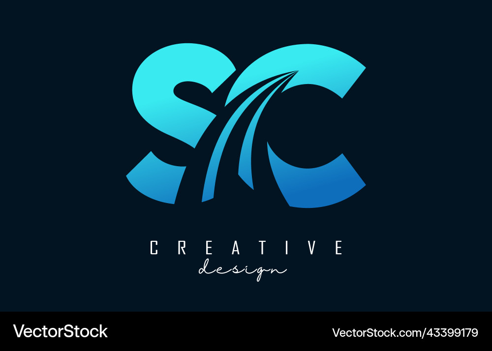 Creative blue letters sc s c logo with leading Vector Image