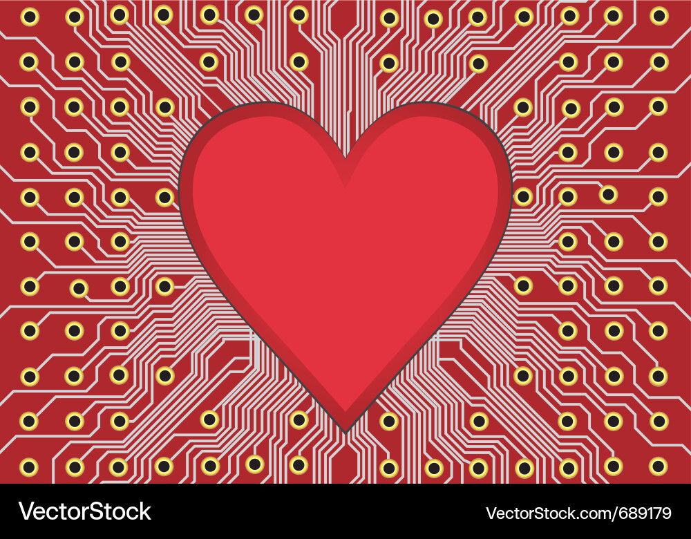 Red electronic circuit board heart Royalty Free Vector Image