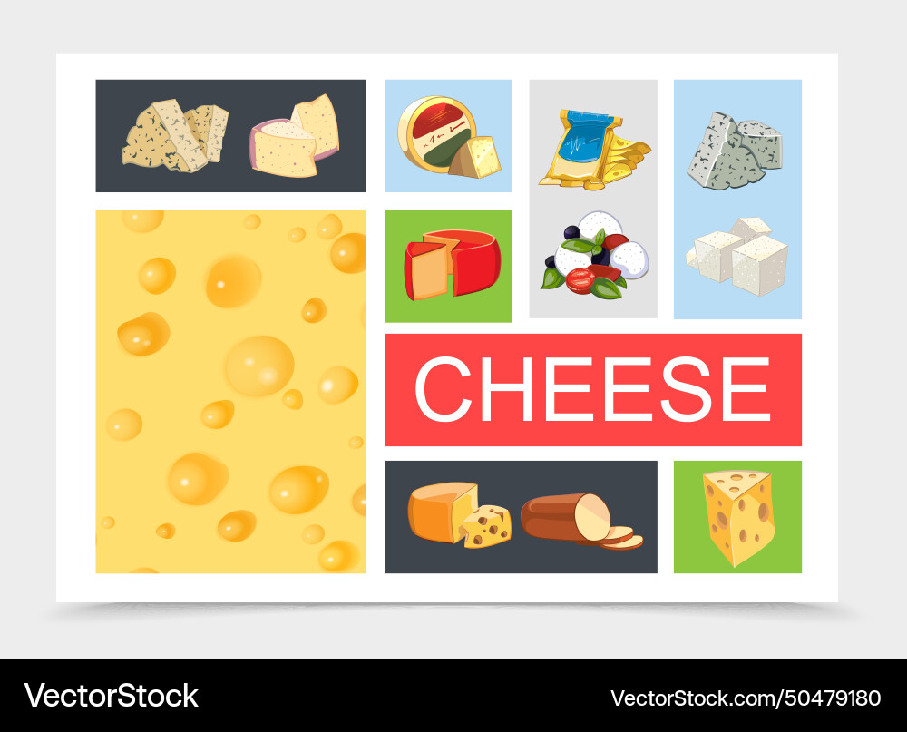 Cartoon natural cheese composition Royalty Free Vector Image
