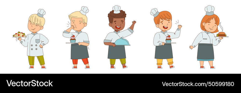 Children chef cooking and meal preparing Vector Image