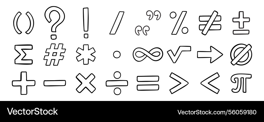 Math symbols doodle hand drawn icon set outline Vector Image