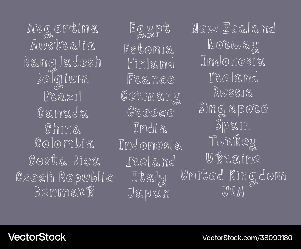 Names countries world european Royalty Free Vector Image