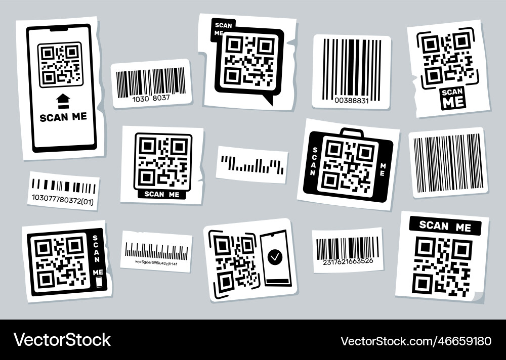 Qr code stickers barcode labels with product Vector Image