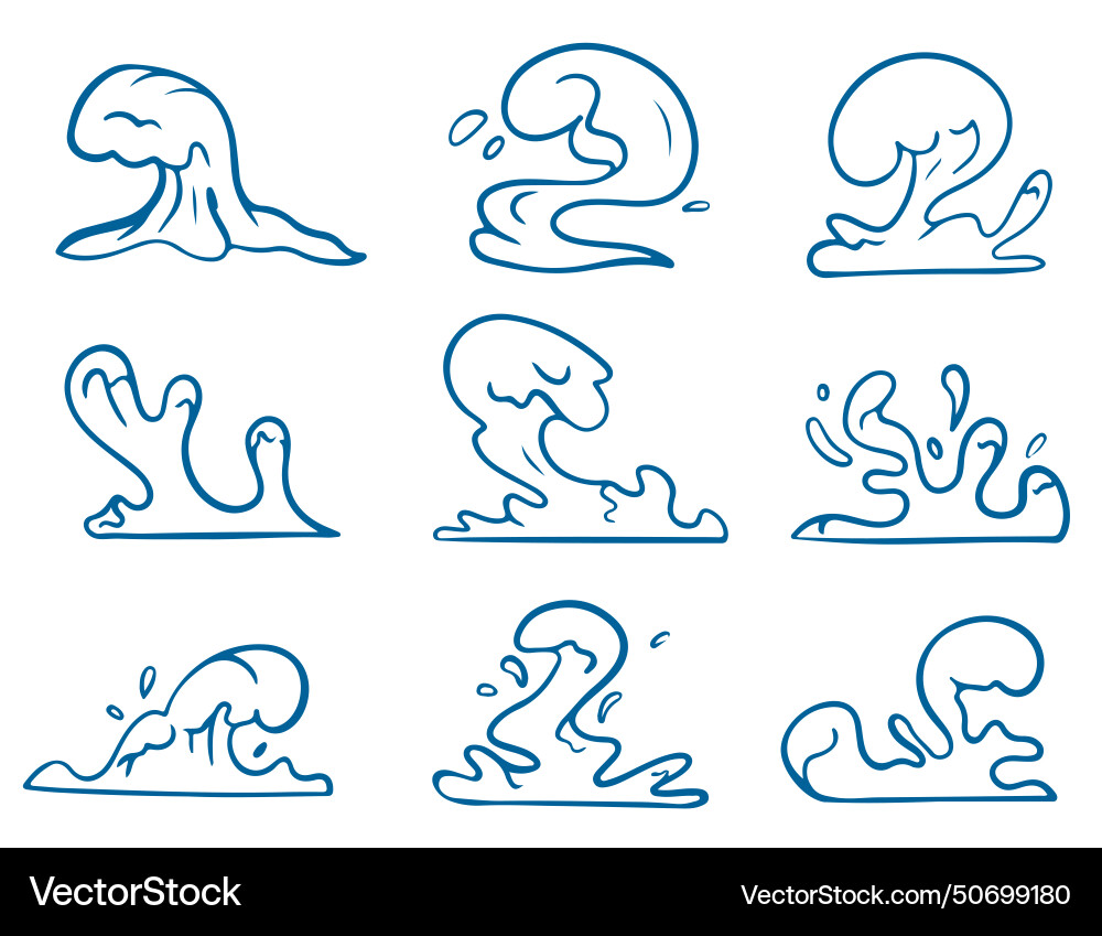 Set of line water waves Royalty Free Vector Image