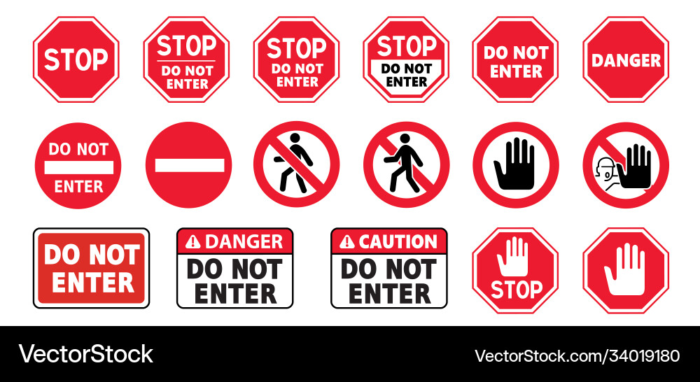 Stop, Halt, Danger Warning Signs Royalty Free Vector Image